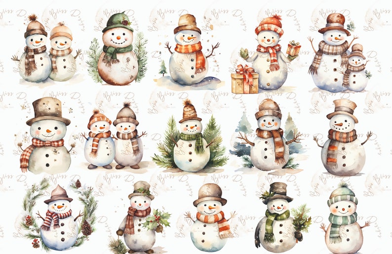 Snowman clip art Cute Snowmen winter clipart christmas - Etsy.de
