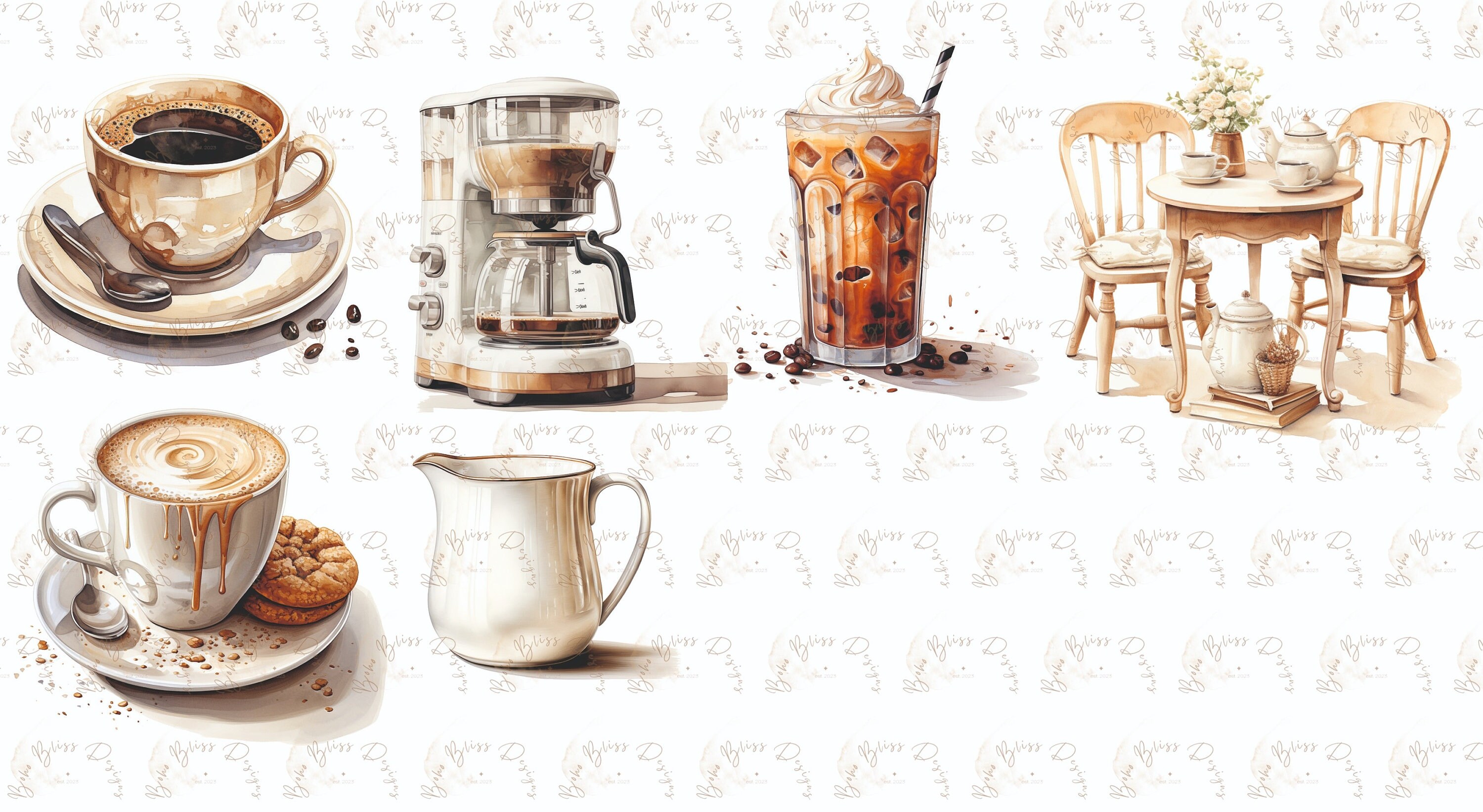 Watercolor Coffee Clipart Breakfast Clipart Espresso - Etsy