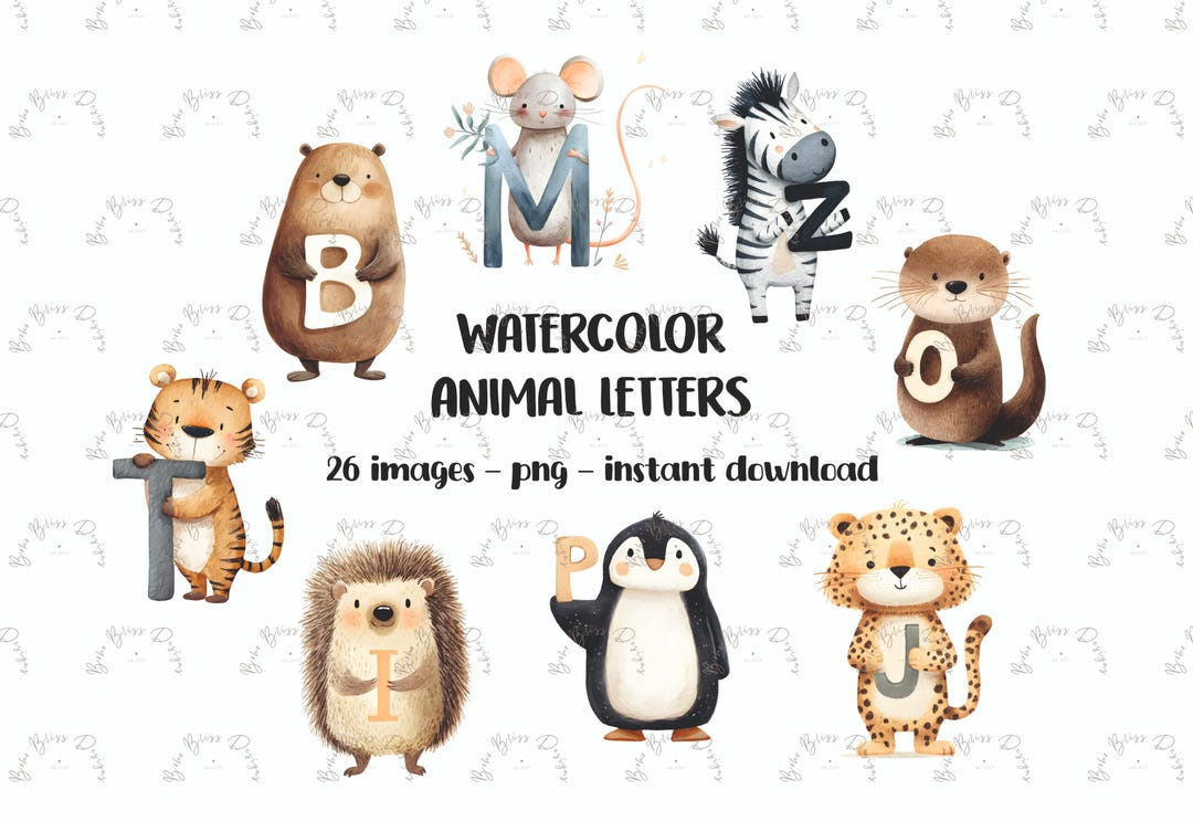 Alphabet Animals Clipart – 26 Pngs A to Z | Digital ABC Set for Kids ...