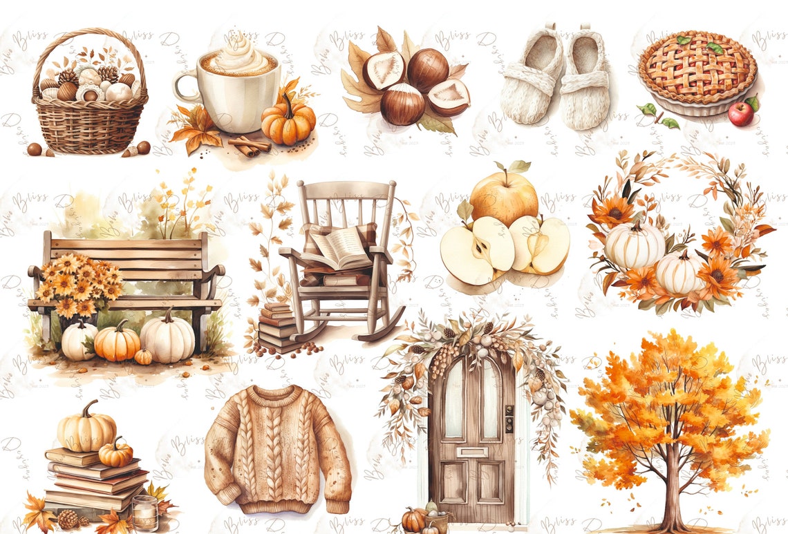 Cozy Autumn Clipart, Fall Clipart Bundle, Thanksgiving Clipart Png ...