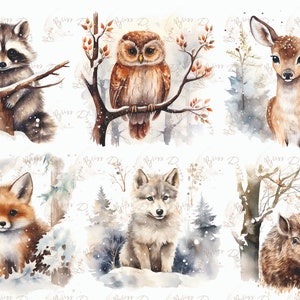 Winter Clipart, Animal Clipart, Watercolor Christmas Animals Clipart ...
