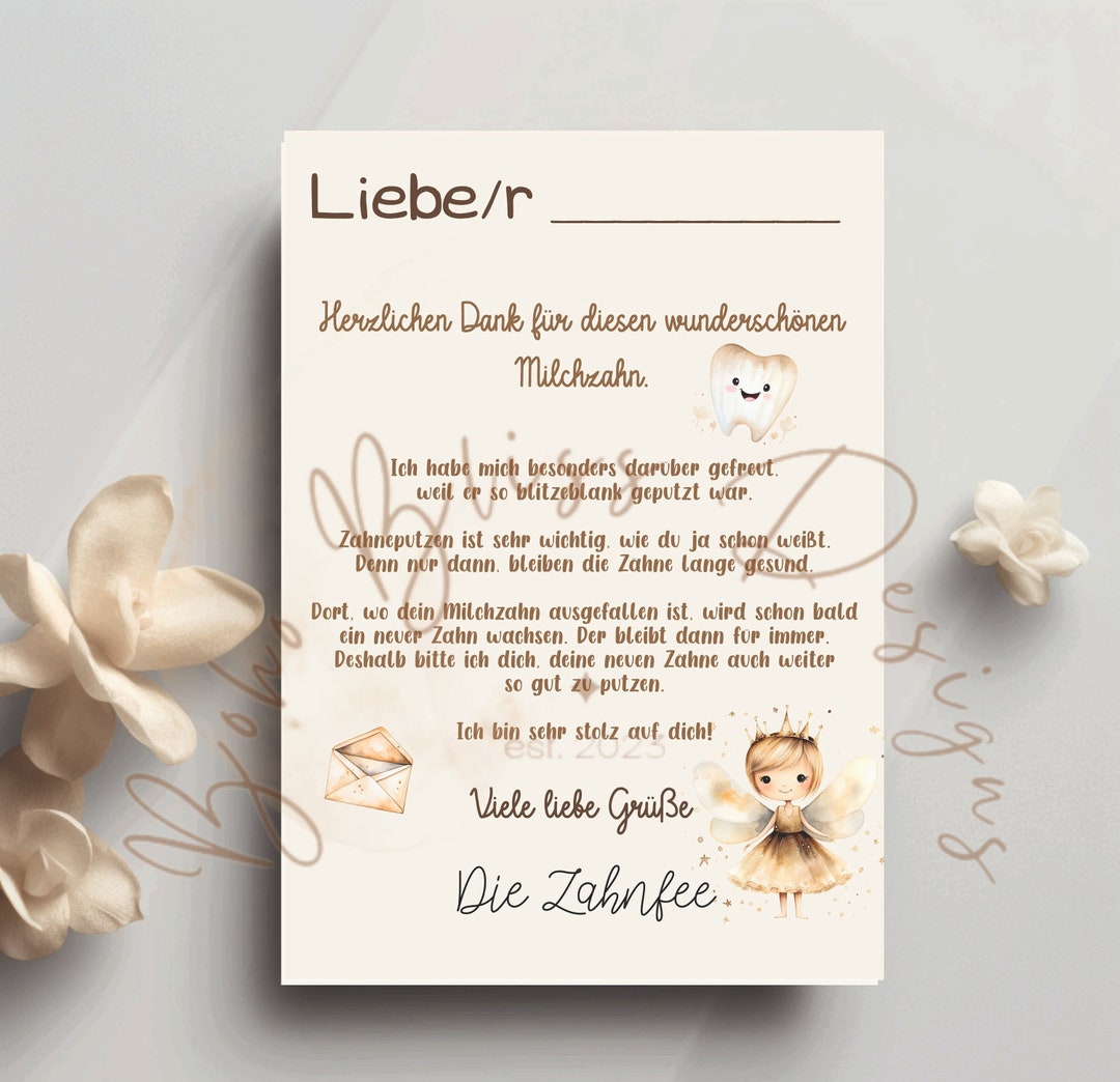 Zahnfee Brief, Post von der Zahnfee, Zahnfee Geschenk, Karte mit ...