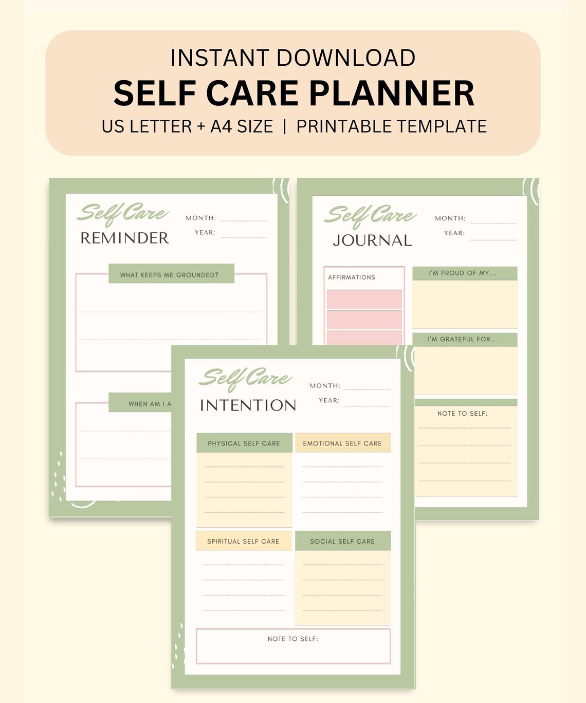 Self-care Planner, Wellness Journal, Daily Checklist (digital PDF) - Etsy