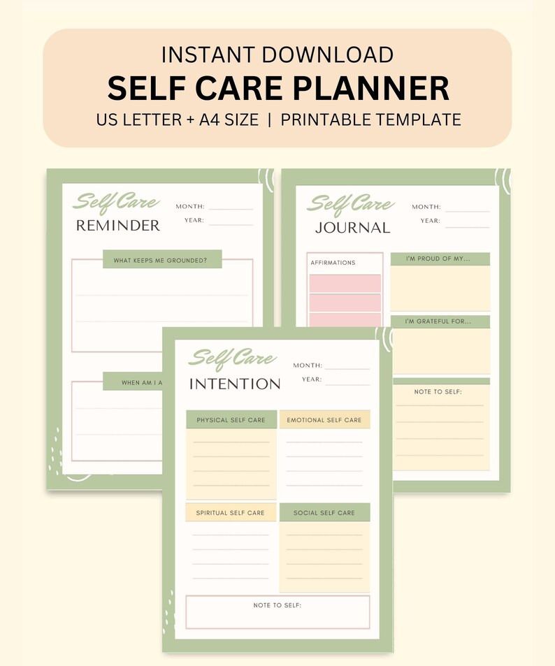 Self Care Planner, Wellness Planner, Mindful Self Love Journal ...