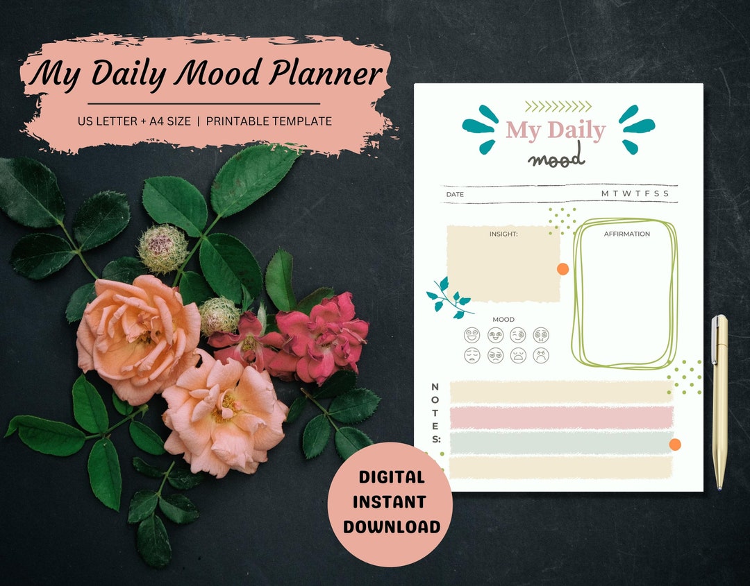 Daily Mood Planner Printable, Mindfulness Self Care Worksheets, Daily ...
