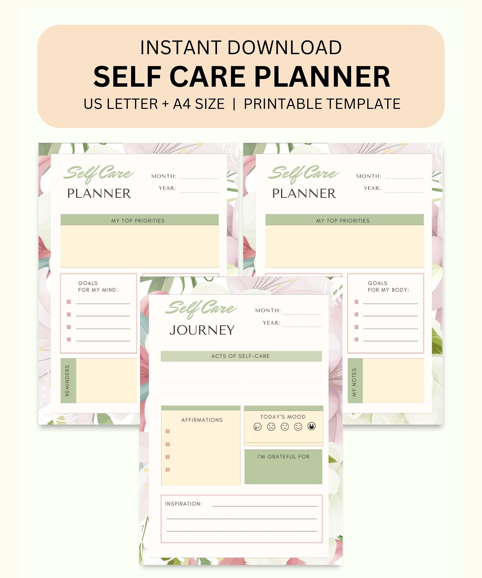 Self Care Planner, Wellness Planner, Mindful Self Love Journal ...