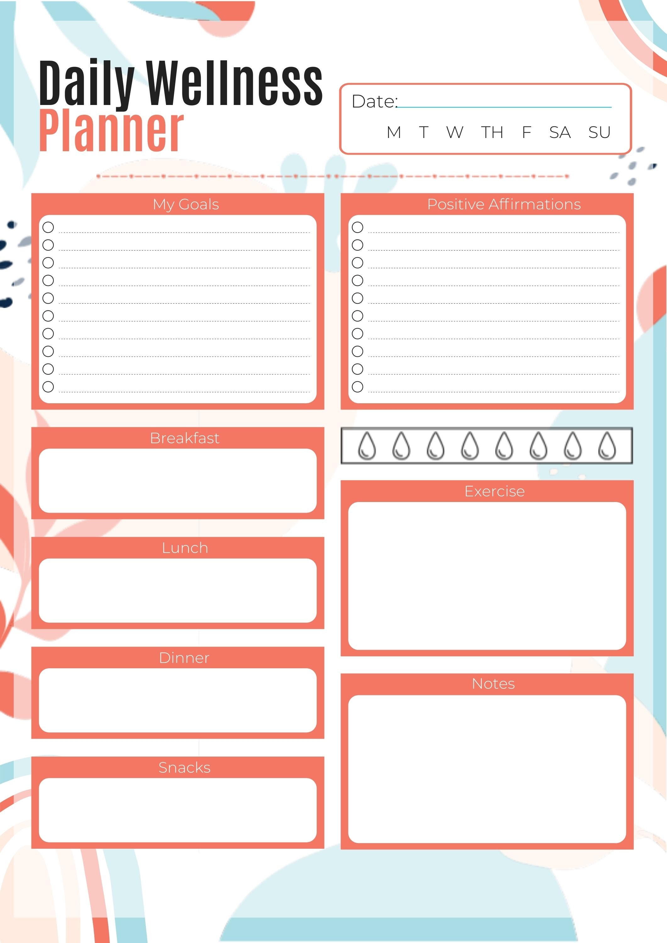 Daily Wellness Planner Printable, Mindfulness Self Care Worksheets ...