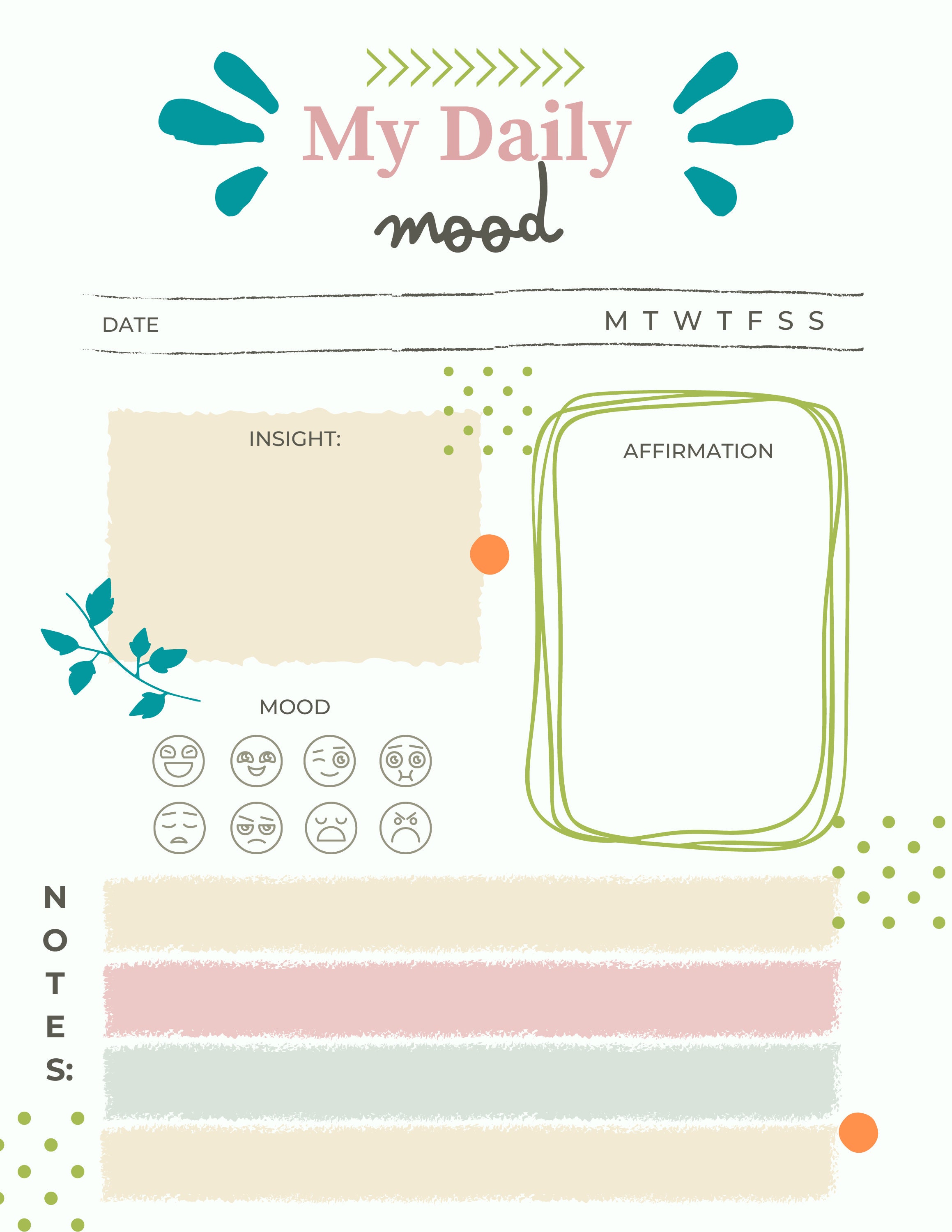 Daily Mood Planner Printable, Self-care Wellbeing Check-in (digital ...