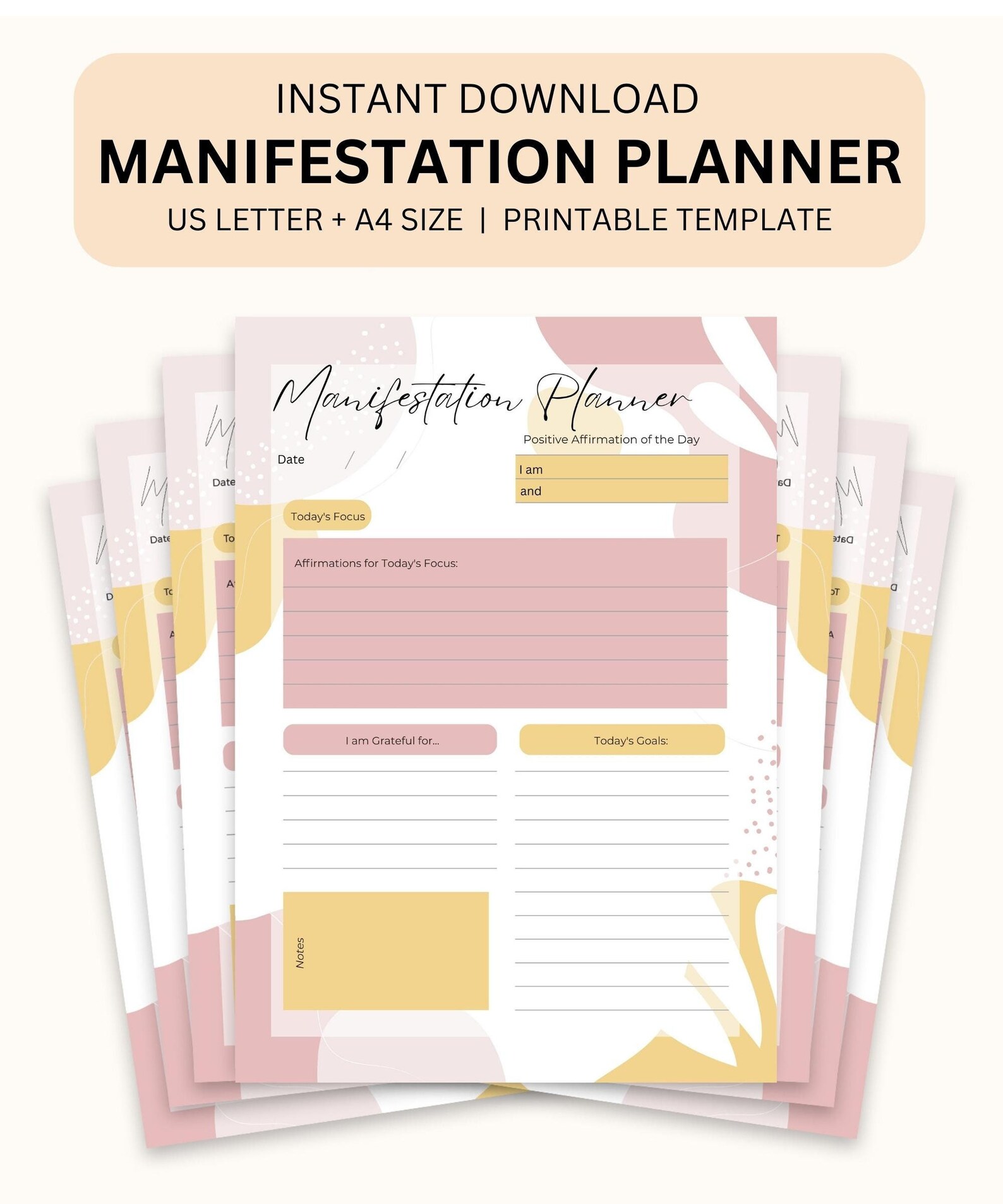 Manifestation Planner, Daily Affirmation, Self-care (PDF Digital ...