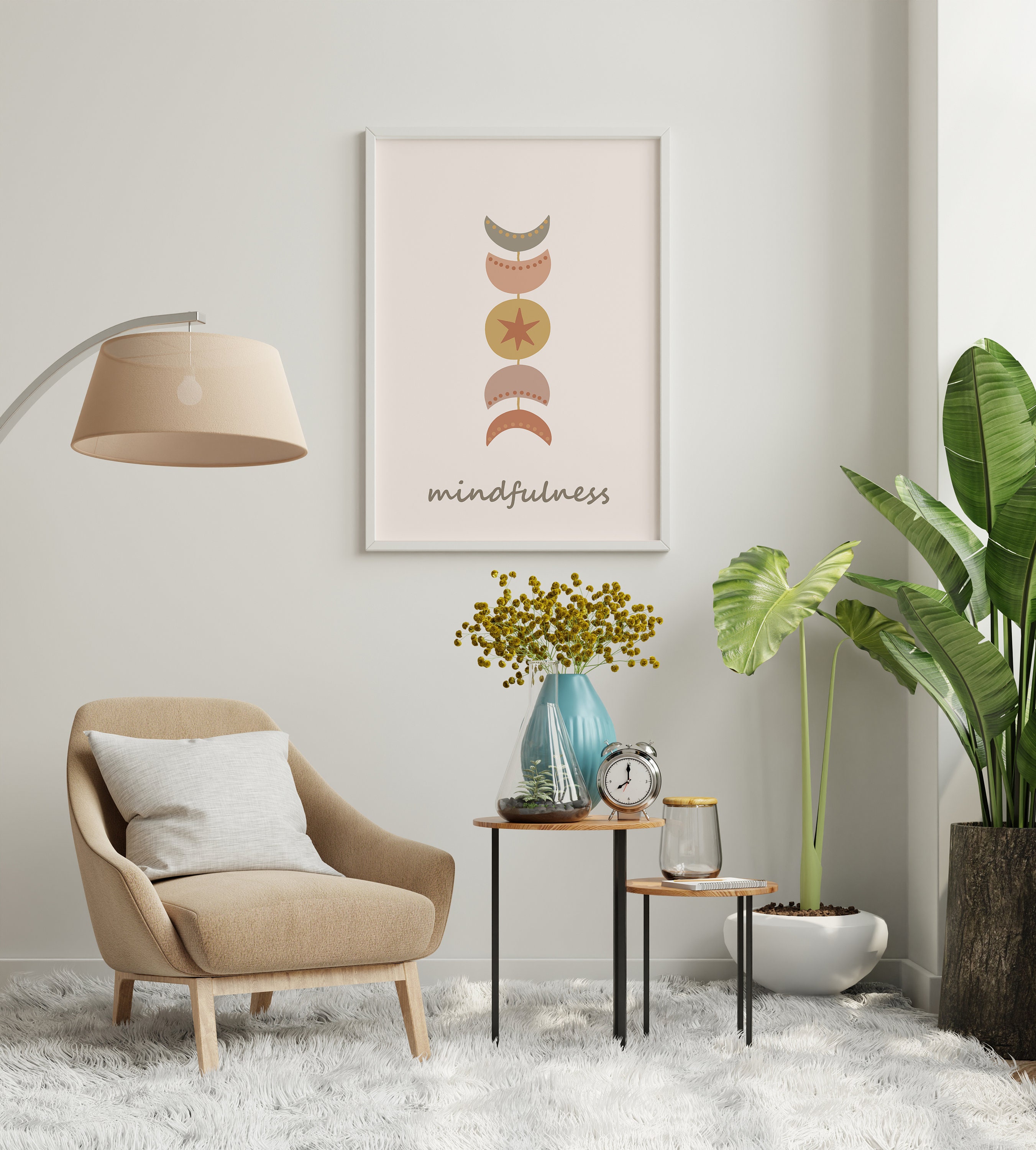 Phases of the Moon Print Poster, Lunar Moon Cycle Poster, Boho Crescent ...