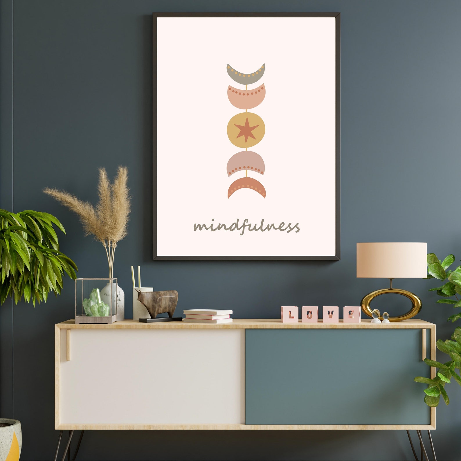 Phases of the Moon Print Poster, Lunar Moon Cycle Poster, Boho Crescent ...