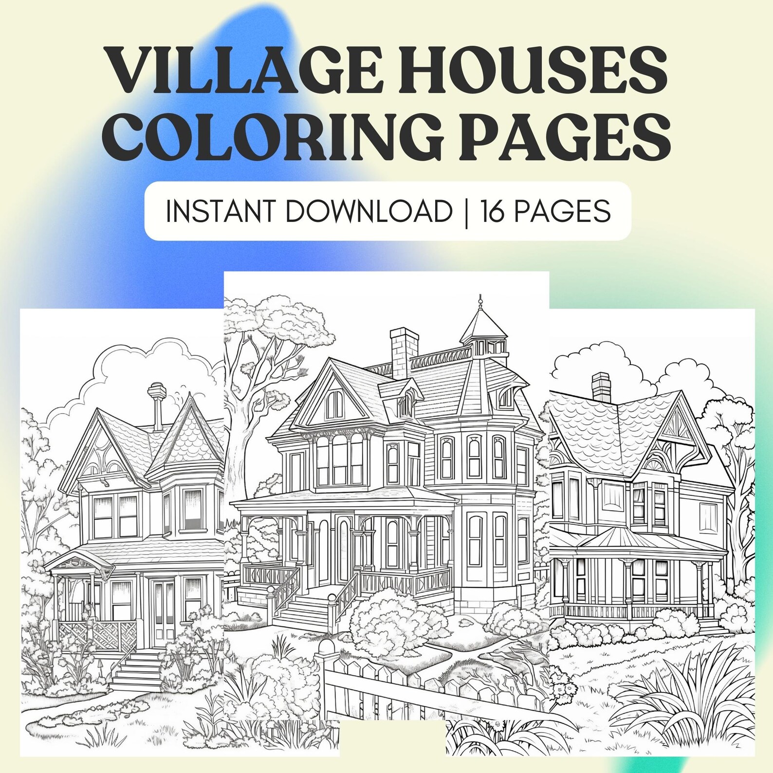 16 Village Houses Coloring Pages | Adult Coloring Template Sheets ...
