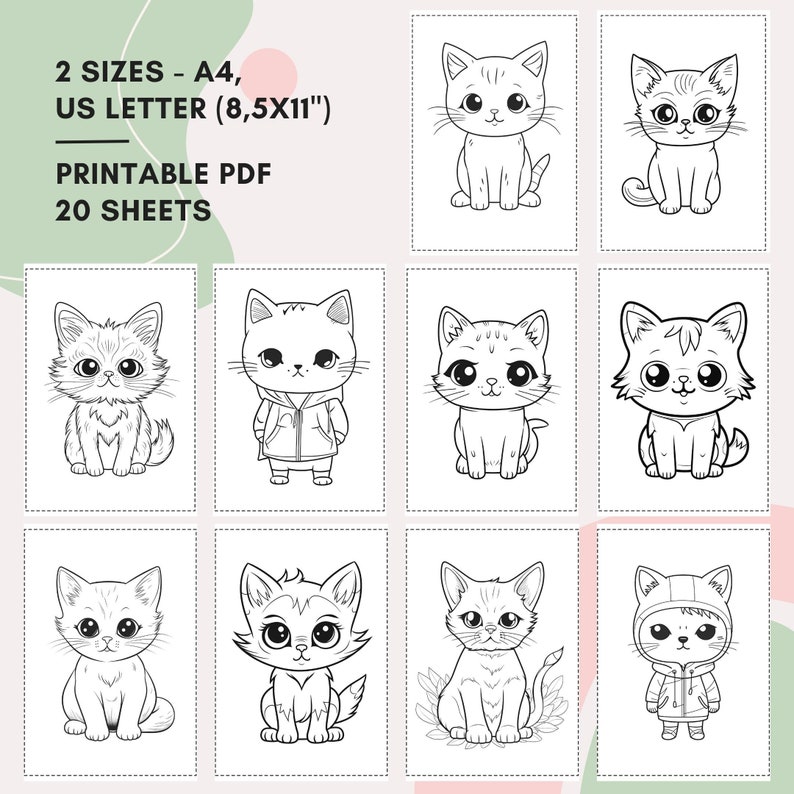 Cute Cat Colouring Pages | 20 Kitten Images | Instant Download ...