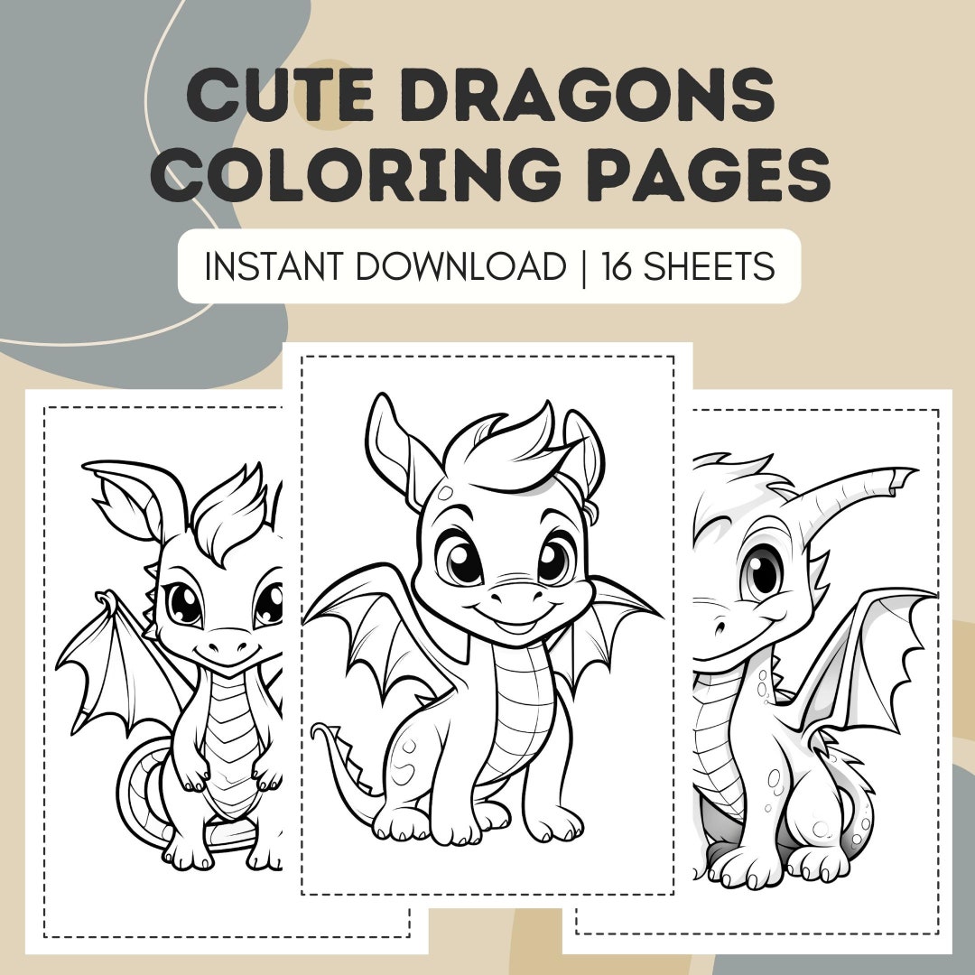 Dragon Coloring Pages | 16 Cute Dragons Pictures | Instant Download ...