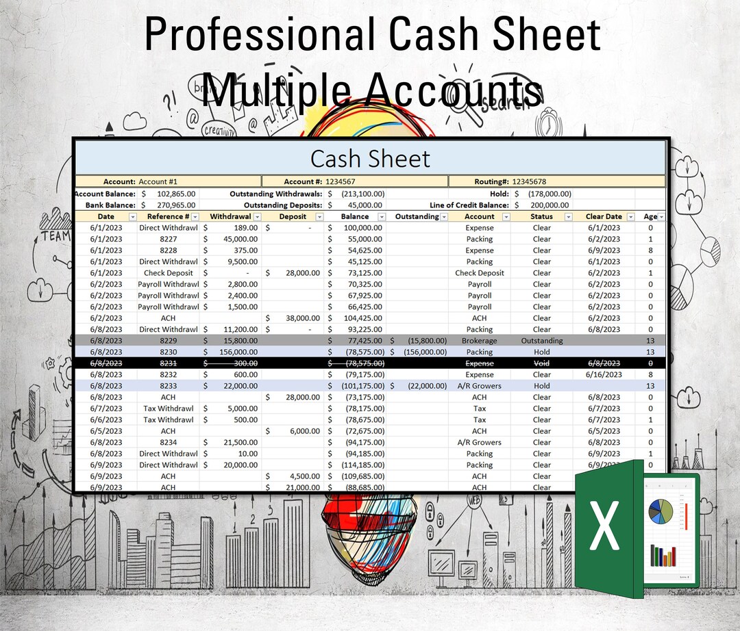 Professional Cash Sheet - Multiple Accounts - Etsy