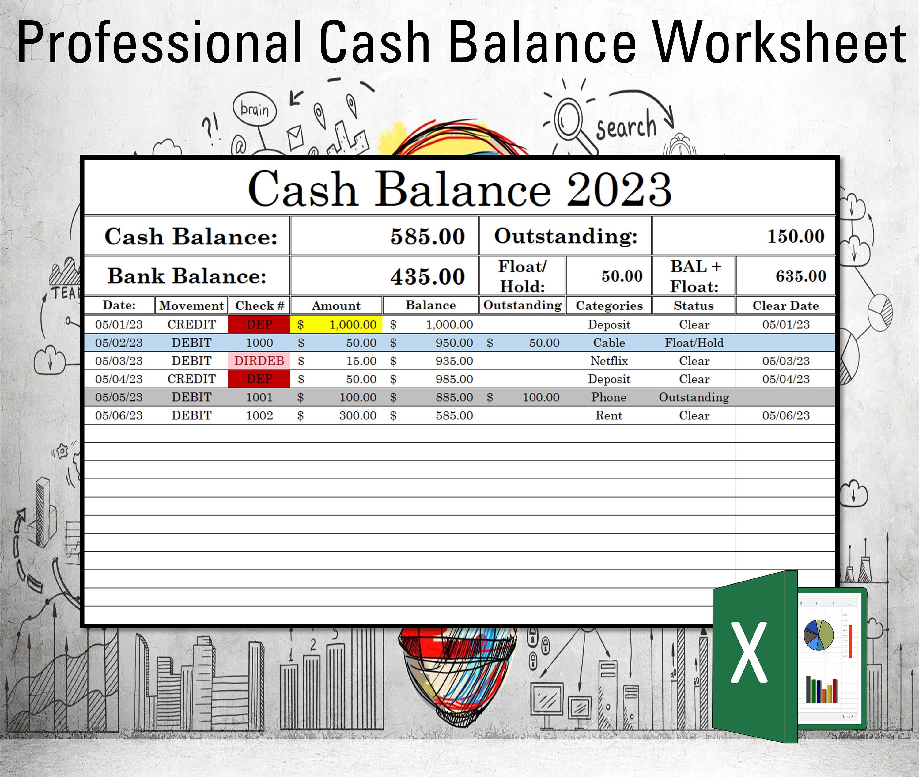 Professional Accountant Cash Sheet Worksheet - Etsy