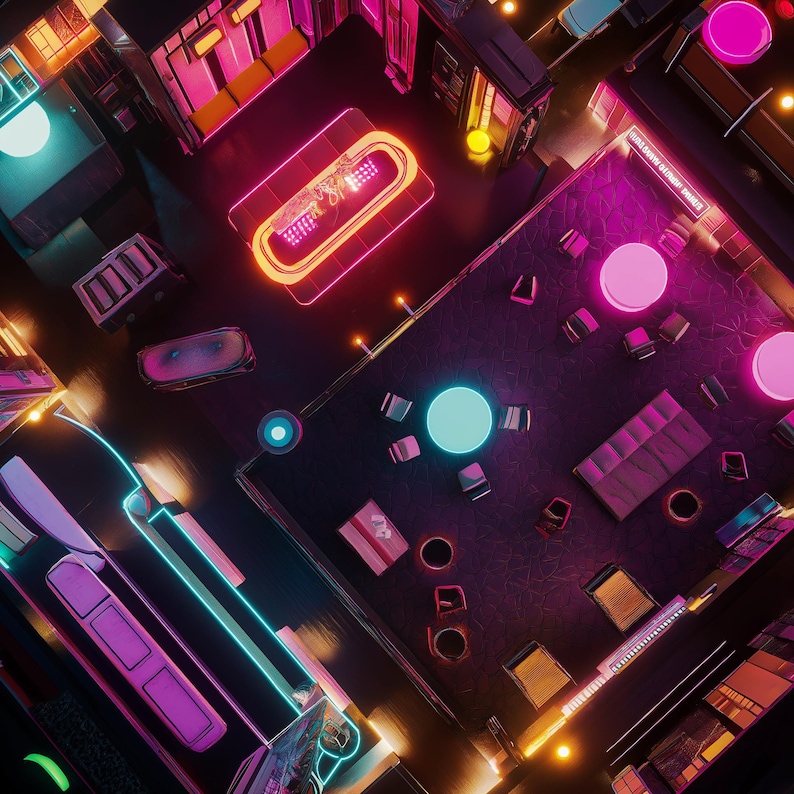 7 Cyberpunk Restaurant RPG Battlemap Bundle – Dnd Digital Maps, Sci-fi ...