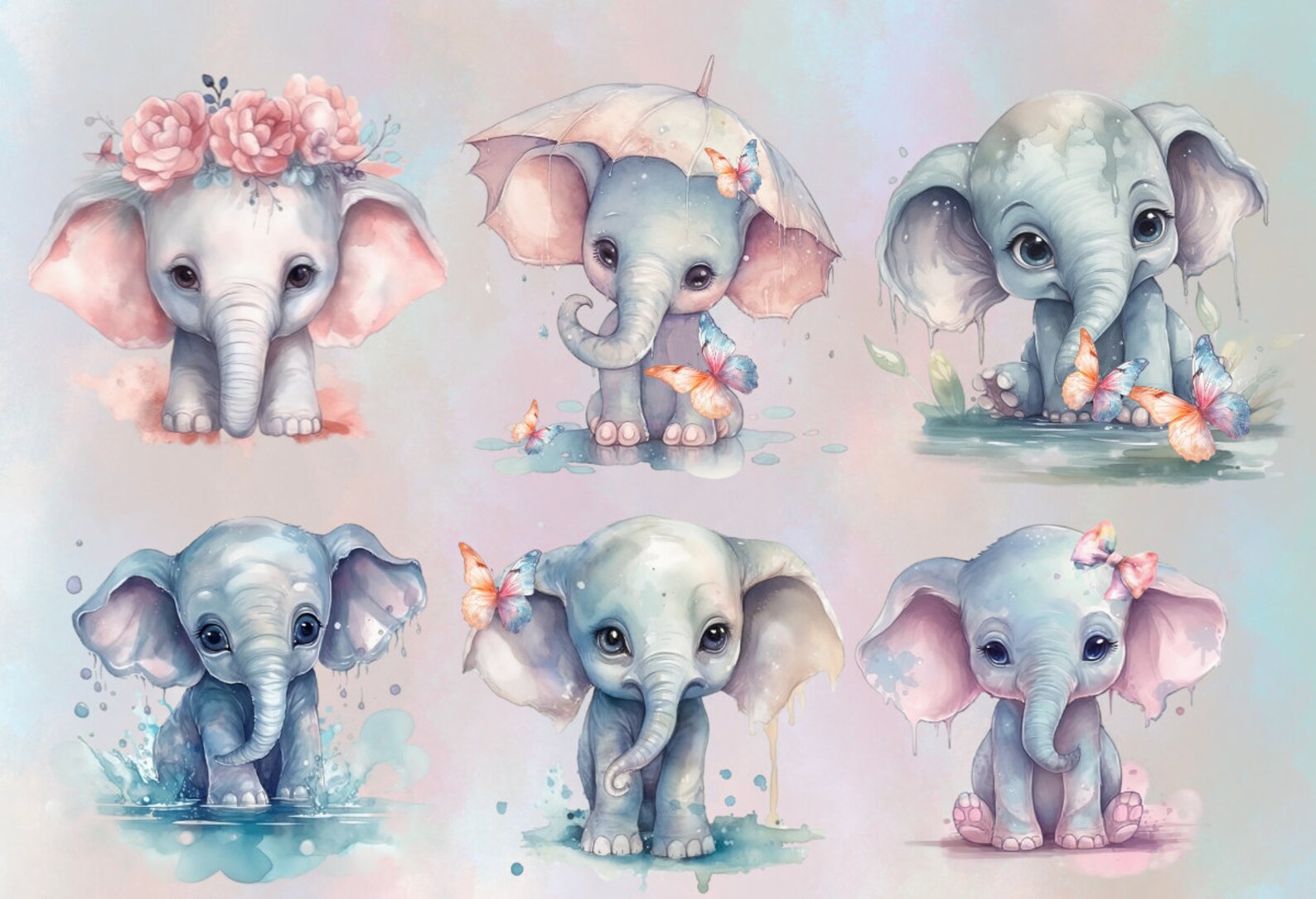 Watercolor Baby Elephant Clipart Png ,clipart for Commercial Use ...