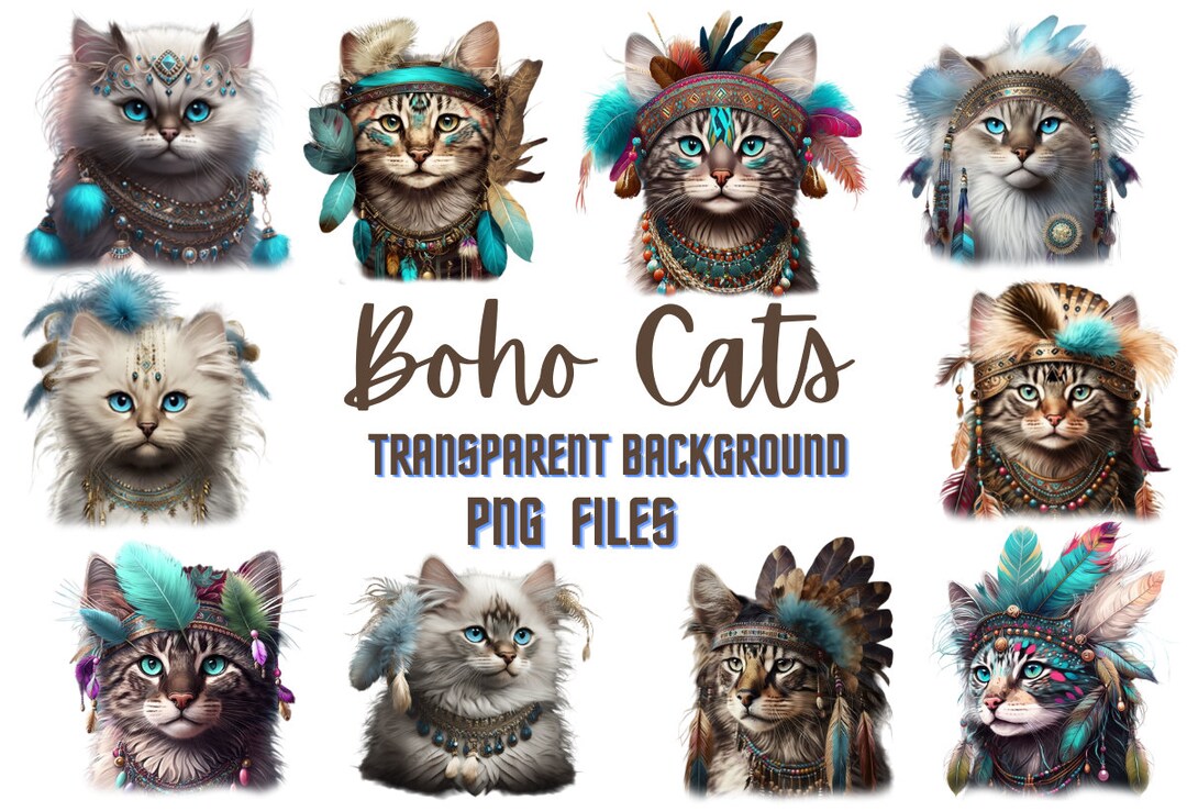 Boho Cats Png Clipart,boho Cats Digital Download,boho Cats Watercolor ...