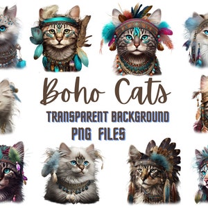 Boho Cats Png Clipart,boho Cats Digital Download,boho Cats Watercolor ...