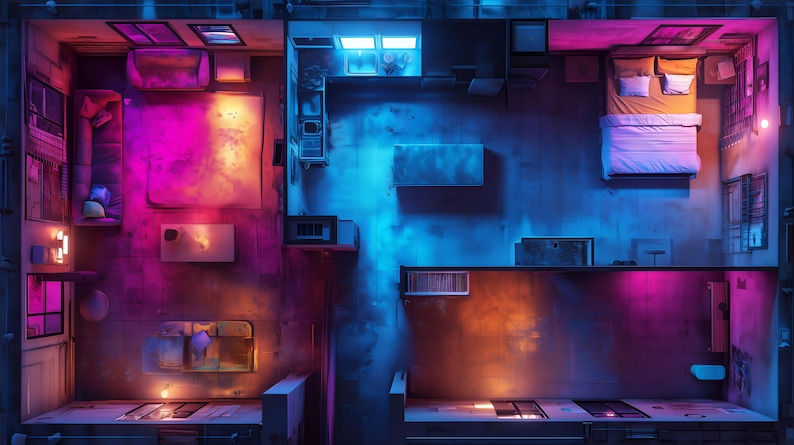25 Cyberpunk Apartment Complex Battlemaps for Rpg,maps for Dungeons ...