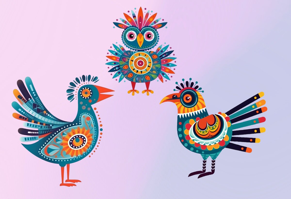Mexican Folk Birds Png Clipart - Etsy