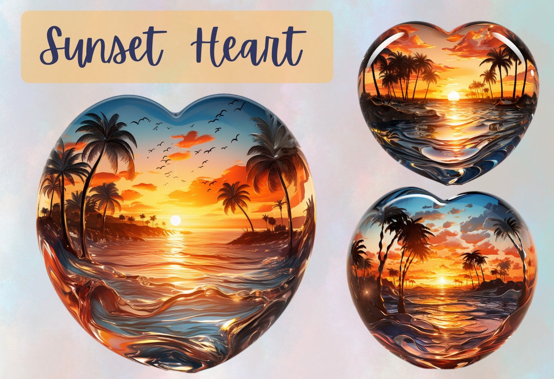 Sunset-themed Heart PNG Clipartheart-shaped Illustrations for - Etsy