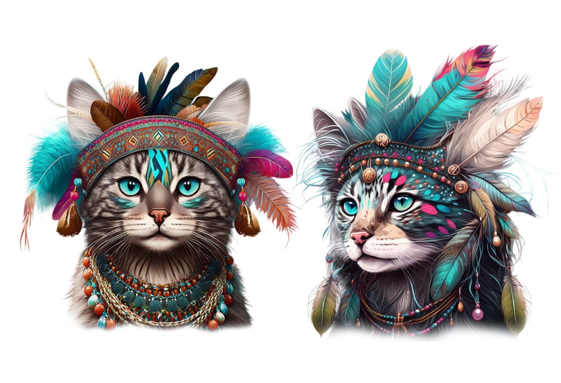 Boho Cats Png Clipart,boho Cats Digital Download,boho Cats Watercolor ...