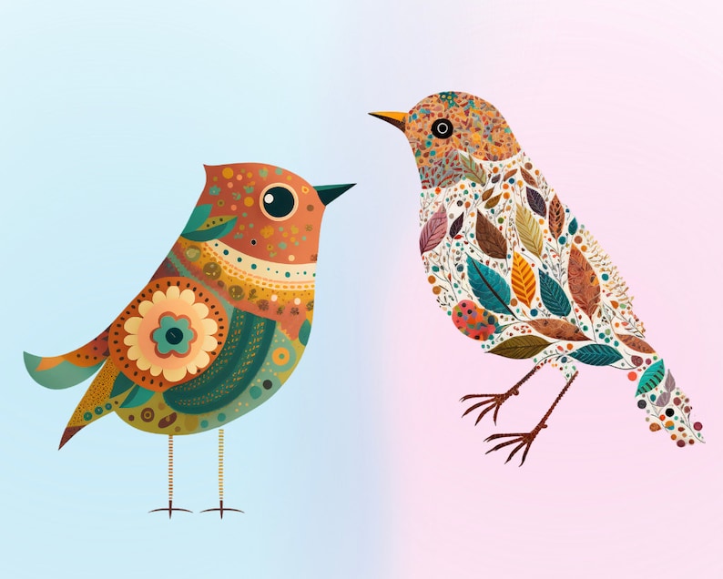 Folk Birds Clipart: Watercolor Pngs of Birds for Digital Download ...