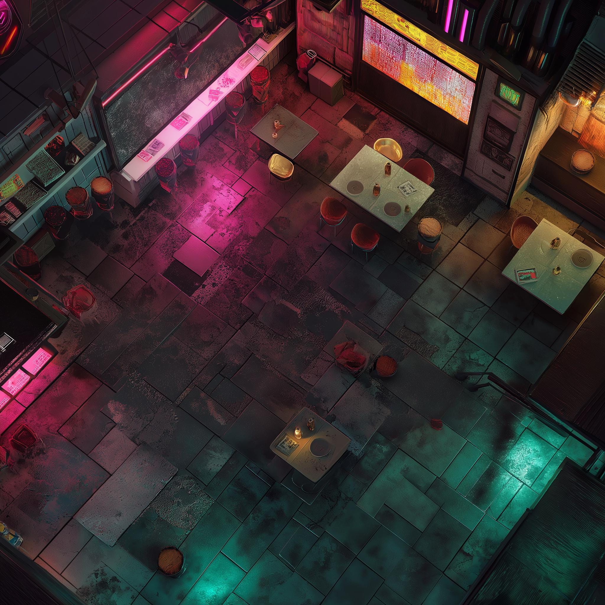 7 Cyberpunk Restaurant RPG Battlemap Bundle – Dnd Digital Maps, Sci-fi ...
