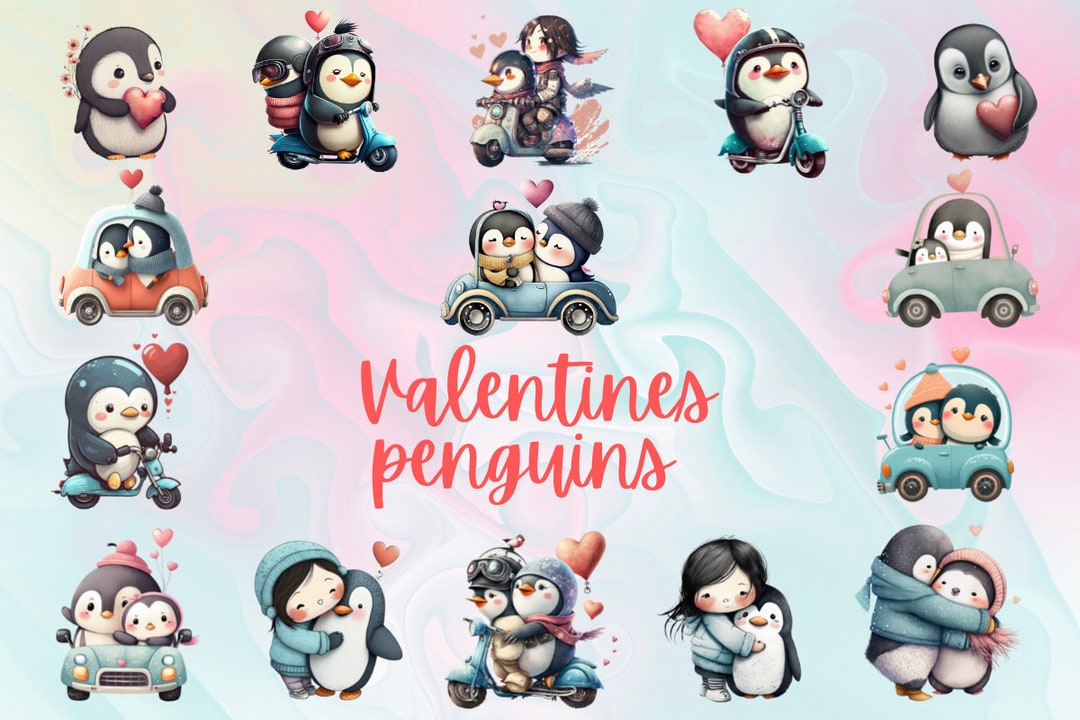 Cute Penguins Clipart Pngvalentines Penguins Clipartpenguin - Etsy