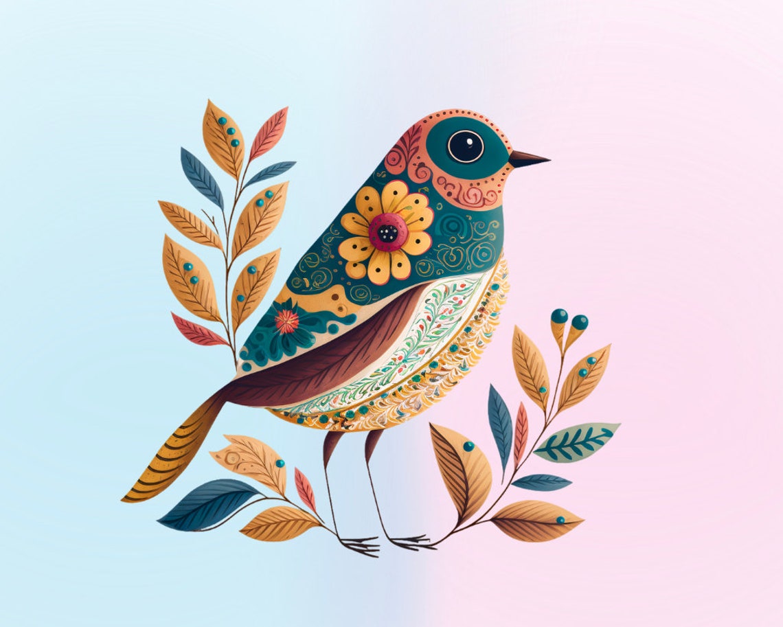 Folk Birds Clipart: Watercolor Pngs of Birds for Digital Download ...