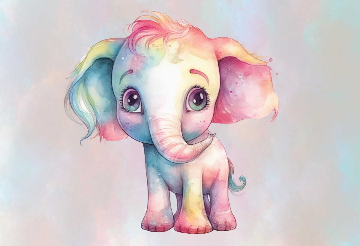 Elephant,baby Rainbow Elephants Clipart Png,digital Download,commercial ...