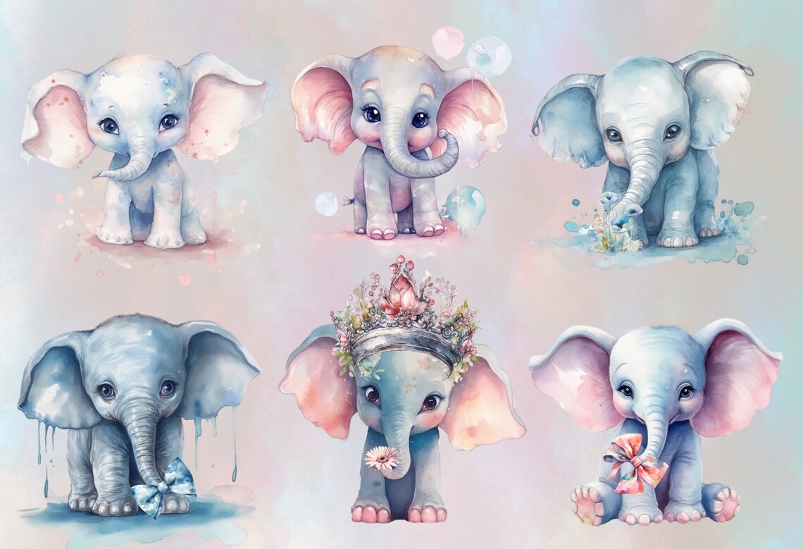 Watercolor Baby Elephant Clipart Png ,clipart for Commercial Use ...