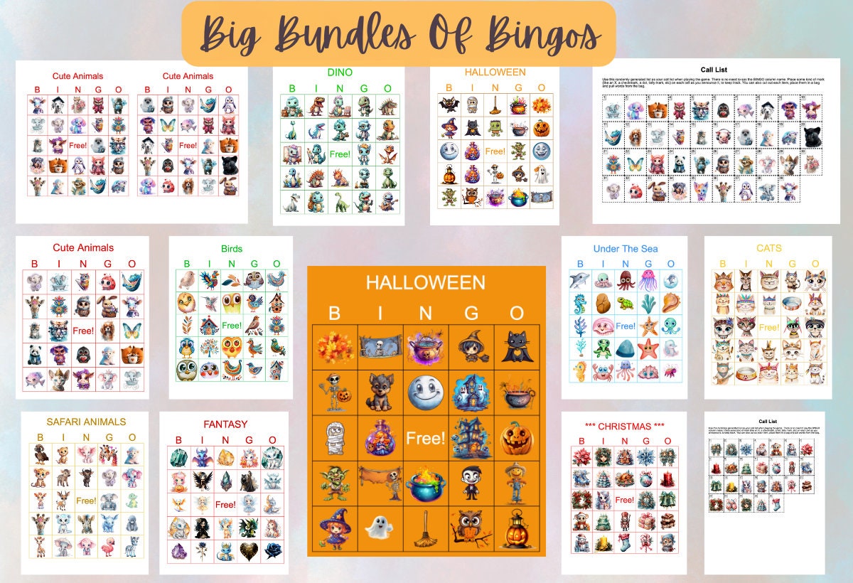 Mega Bingo Bundles, Printable Bingo Bundle Cards,5x5,party Bingo,pdf ...