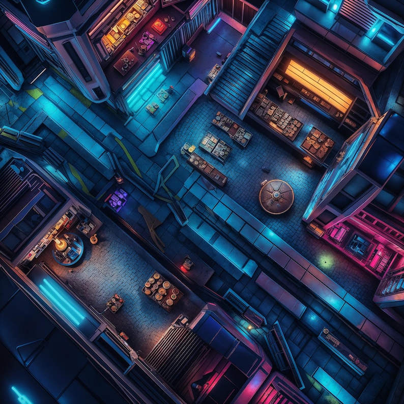 6 Cyberpunk Market Battle Maps for Dnd and RPG – Sci-fi Digital Map Pack for Dungeons & Dragons ...