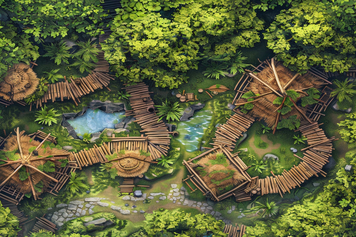 Jungle Villages Battle Map for D&d,digital RPG Maps,dungeons and ...