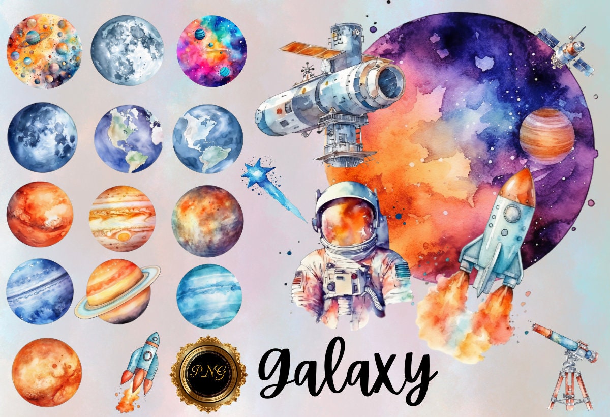 Watercolor Planets Png Clipart,sublimation Art, Watercolor Illustration ...