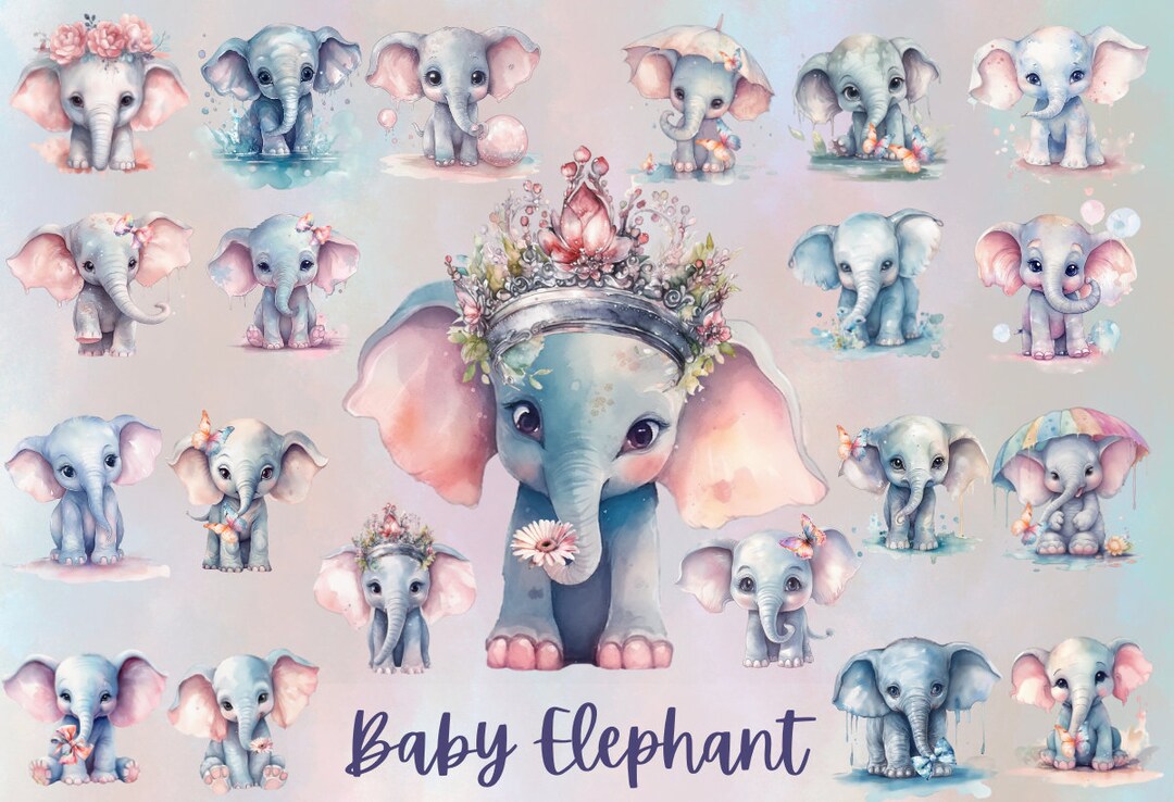 Watercolor Baby Elephant Clipart Png ,clipart for Commercial Use ...