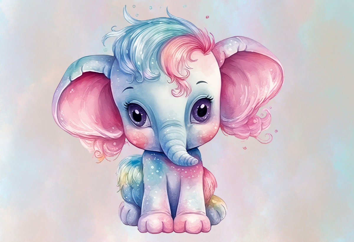 Elephant,baby Rainbow Elephants Clipart Png,digital Download,commercial ...