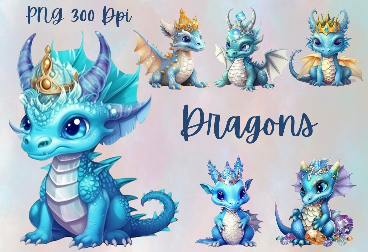Blue Baby Dragons Png Clipart,commercial Use,digital Download,6 Dragons ...