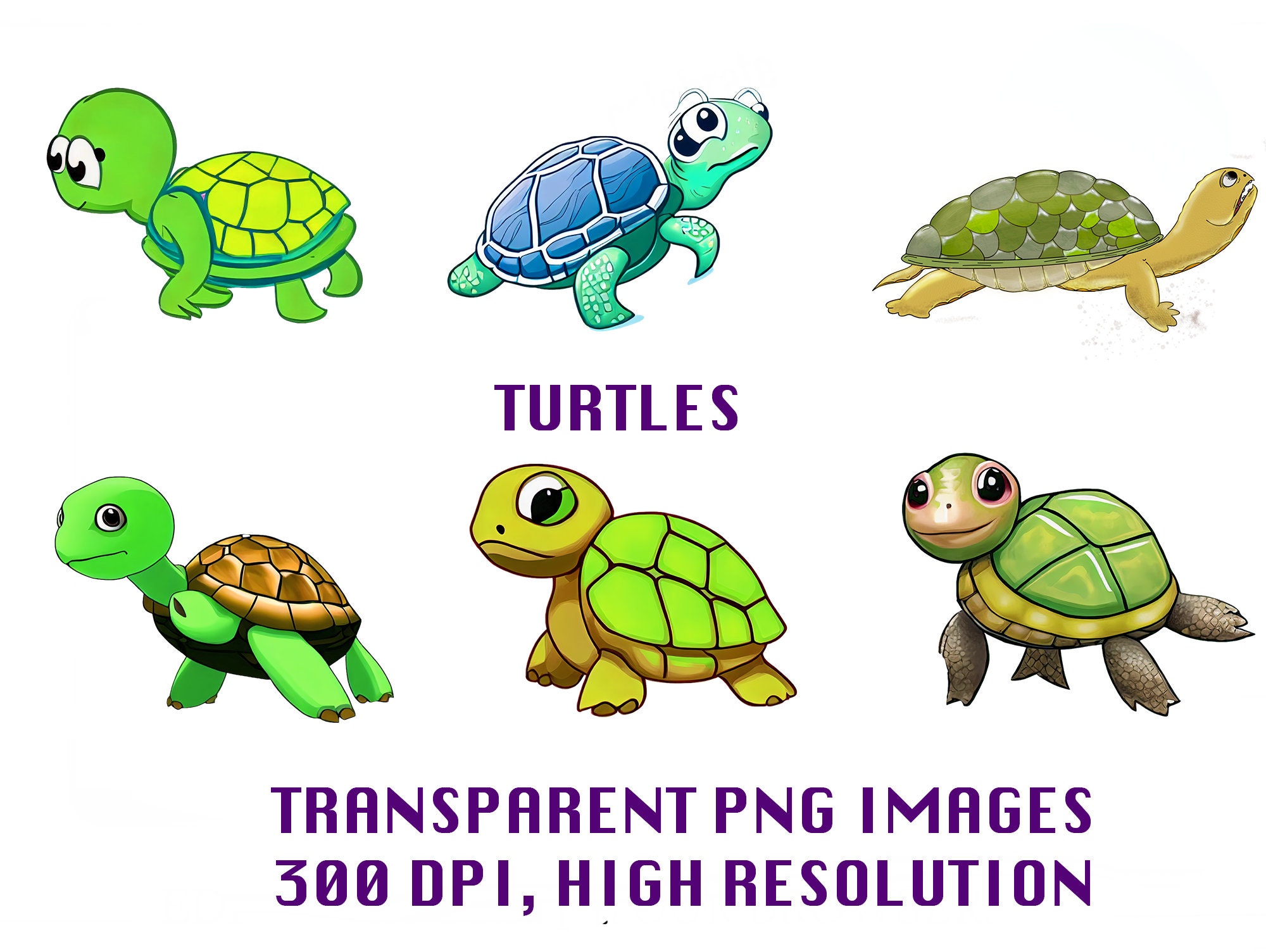 Cute Watercolor Turtle Clipart Set Adorable Animals With Transparent ...