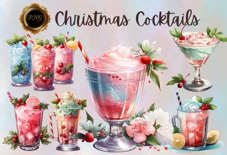Christmas Cocktails Png Clipart, Holiday Drink Illustrations ...
