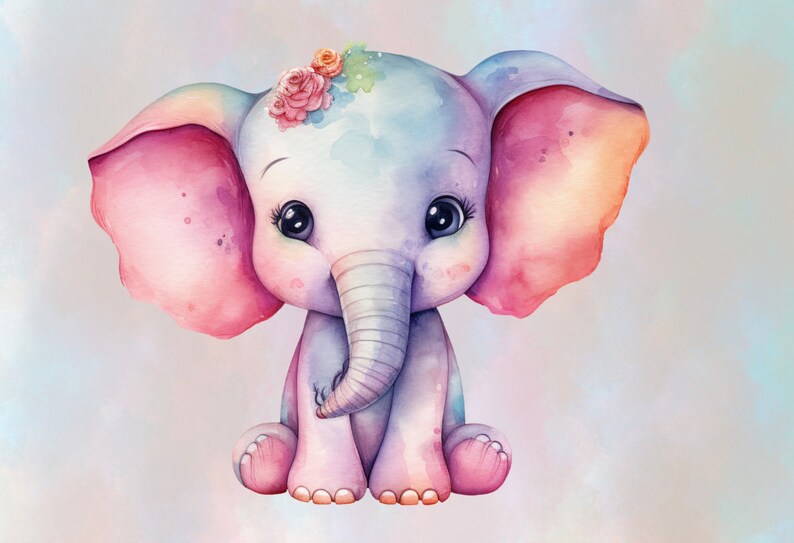Elephant,baby Rainbow Elephants Clipart Png,digital Download,commercial ...