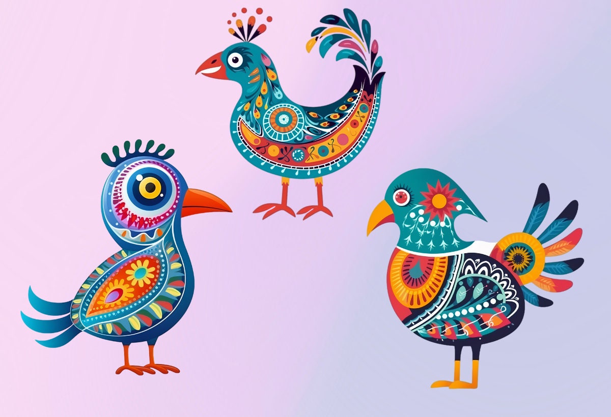 Mexican Folk Birds Png Clipart - Etsy