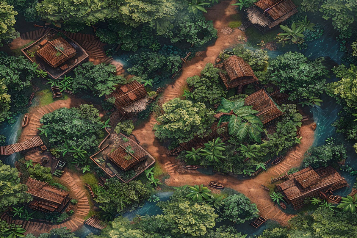 Jungle Villages Battle Map for D&d,digital RPG Maps,dungeons and ...