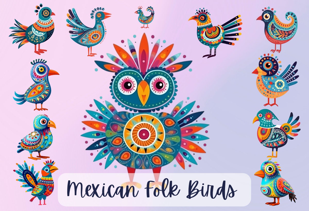 Mexican Folk Birds Png Clipart - Etsy