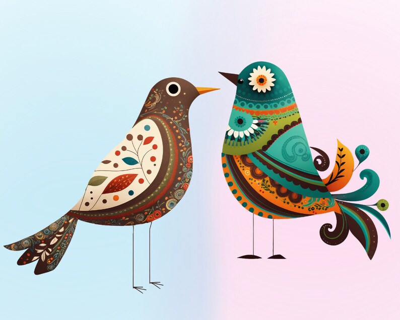 Folk Birds Clipart: Watercolor Pngs of Birds for Digital Download ...