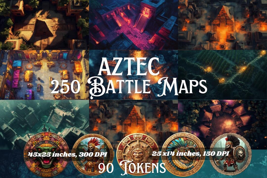 Aztec Empire 250 Battle Maps and 90 Tokens for TTRPG Campaigns – High ...