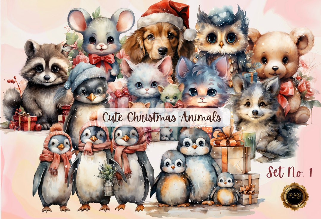 Watercolor Christmas Animals Png Clipart Set No 1watercolor - Etsy